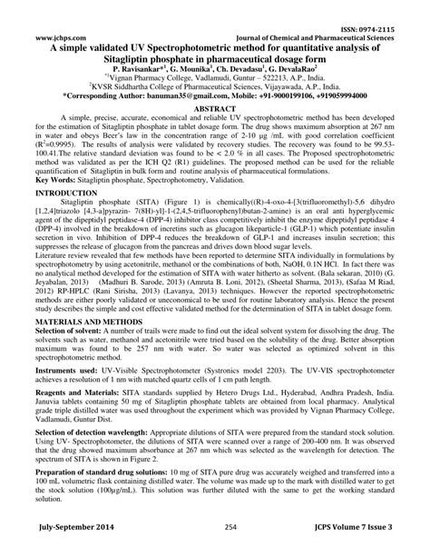 Pdf A Simple Validated Uv Spectrophotometric Method For Quantitative