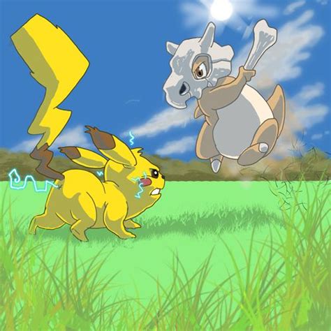 Pikachu Vs Cubone Pokemon Pikachu Video Game Art