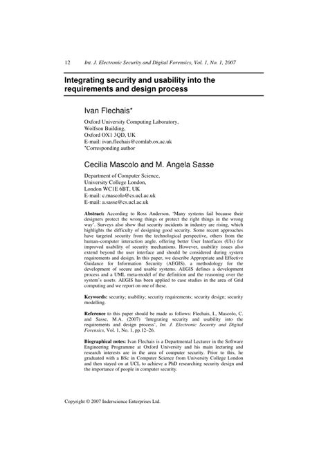 Pdf Integrating Security And Usability Into The Requirements And Design Process