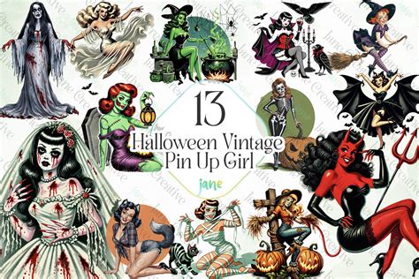 Halloween Vintage Pin Up Girl Clipart Graphic By Janecreative