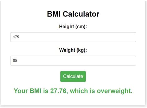 bmi calculator web app tool built using html css and js body mass