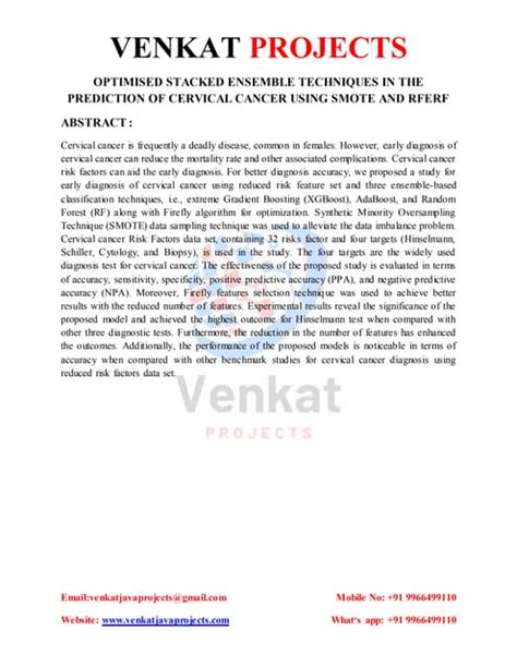 Optimised Stacked Ensemble Techniques In The Prediction Of Cervical Cancer Using Smote And Rferf