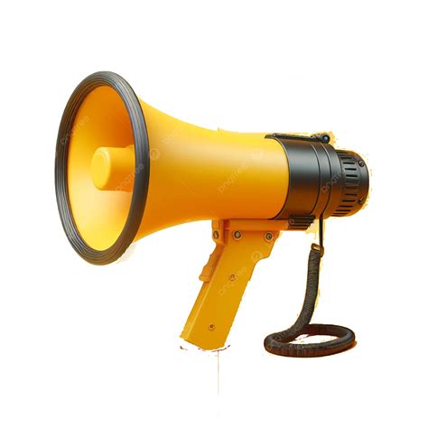 확성기 광고 기호의 흰색 단색 배경 3d 그림에 노란색 만화 유리 확성기 흰색 단색 배경에 노란색 만화 유리 확성기 확성기의 3d 일러스트 광고 상징 Png 일러스트