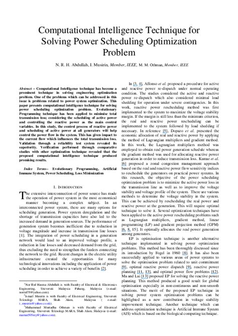 Pdf Computational Intelligence Technique For Solving Power Scheduling