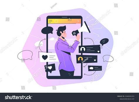 Influencer Shouting Loud Speaker Social Media Stock Vector Royalty