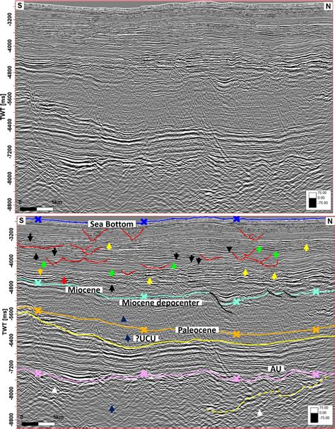 Uninterpreted Top And Interpreted Bottom 2d Seismic Line L4 Showing