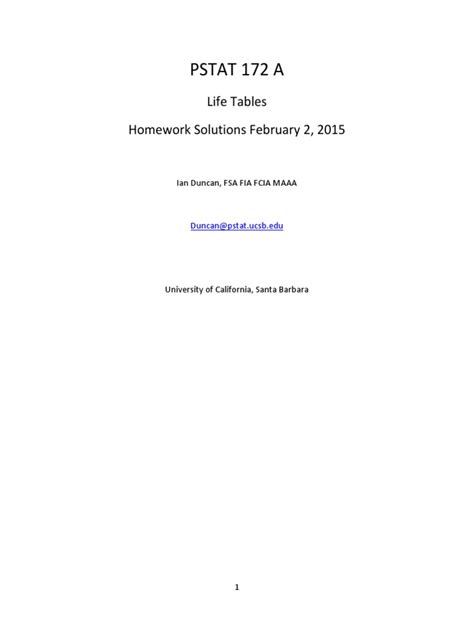 Pstat 172a Homework Solutions Life Tables Pdf Applied Mathematics Statistics