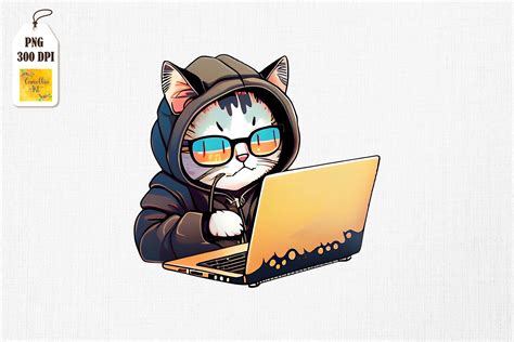 Hacker Chibi Cute Cat Gráfico Por Camellia Art · Creative Fabrica