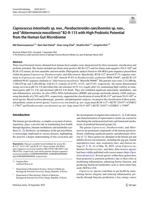 Pdf Coprococcus Intestinalis Sp Nov Parabacteroides Caecihominis