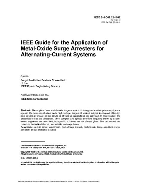 Pdf Ieee Guide For The Application Of Metal Oxide Surge Arresters For Alternating Current