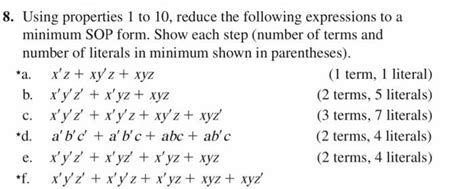 Solved 8 Using Properties 1 To 10 Reduce The Following Chegg Com
