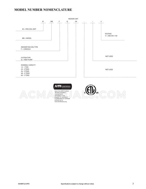 Carrier Mbfq Specification Sheet