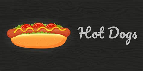 나무 검은 배경에 맛있는 핫도그 수평 전단지 포장 광고 메뉴용 개체입니다 벡터 그림입니다 패스트 푸드 만화 스타일입니다 0명에 대한 스톡 벡터 아트 및 기타 이미지 Istock