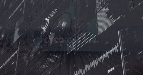 Animation Of Digital Graphs And Data Visualization Over Urban Cityscape Background Stock Video