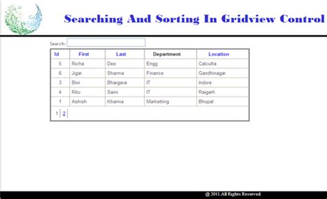 Searching Sorting Paging In Aspnet Gridview Using Jquery