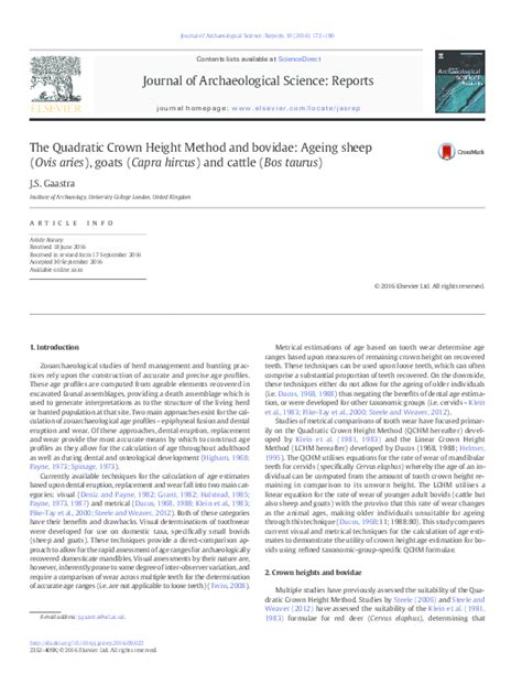 Pdf The Quadratic Crown Height Method And Bovidae Ageing Sheep Ovis Aries Goats Capra