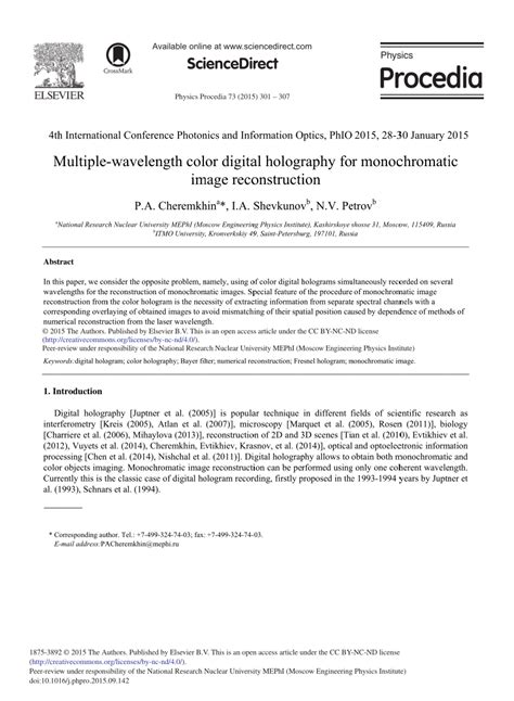 Pdf Multiple Wavelength Color Digital Holography For Monochromatic