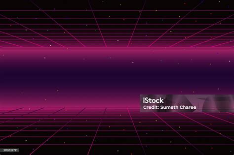 픽셀 아트 Background8 비트 게임 복고풍 게임 벡터 일러스트레이션의 게임 자산용 복고풍 미래파 공상 과학 배경 빛나는 네온 그리드입니다 그리고 빈티지 아케이드