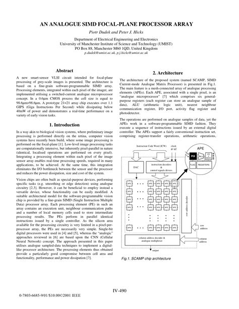 pdf an analogue simd focal plane processor array