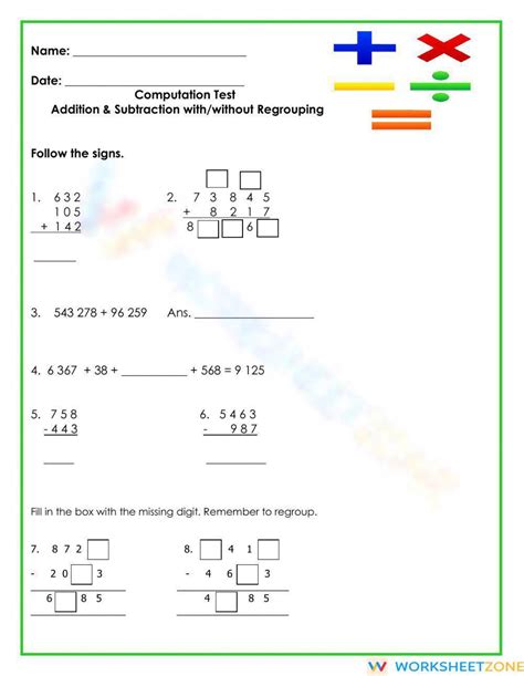 Addition And Subtraction Worksheet