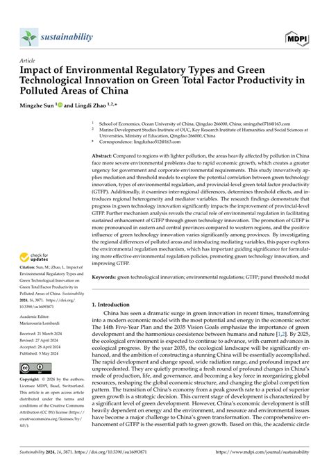 Pdf Impact Of Environmental Regulatory Types And Green Technological