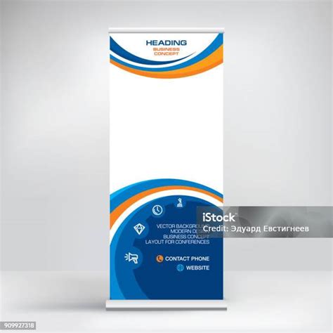 롤 업 배너 스탠드 벡터입니다 사진과 텍스트 장식 전시회 컨퍼런스 세미나 광고 비즈니스 개념의 게시에 대 한 그래픽 템플릿 개념에 대한 스톡 벡터 아트 및 기타 이미지