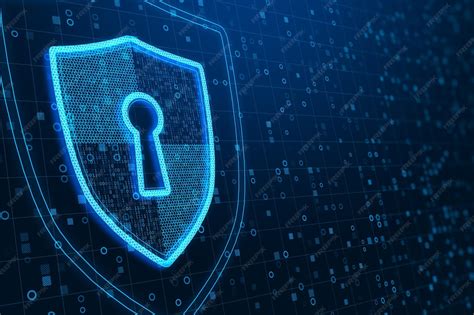 Abstract Glowing Shield With Padlock Icon On Dark Binary Code