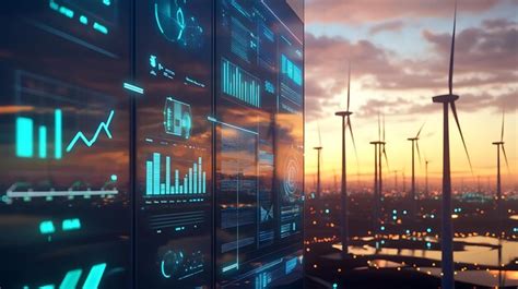 Harnessing Renewable Energy With Wind Turbines And Data Analytics At Sunset Premium Ai