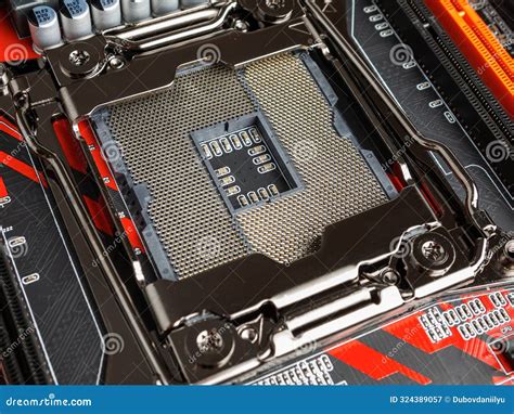 Open Socket For Microprocessor On Motherboard Close Up Computer Technology High Performance
