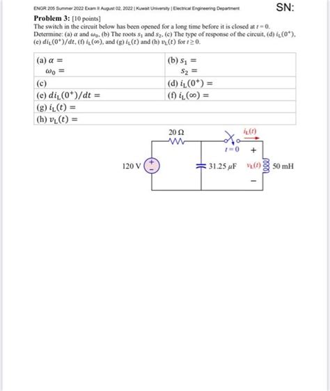 Solved Problem Points The Switch In The Circuit Chegg Com