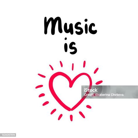 음악은 하트 기호와 글자 인쇄 Phoster 문구와 사랑 손으로 그린 벡터 일러스트 개념에 대한 스톡 벡터 아트 및 기타 이미지 개념 격언 귀여운 Istock