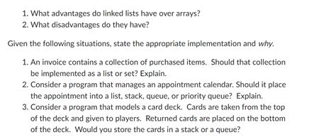 Solved 1 What Advantages Do Linked Lists Have Over Arrays