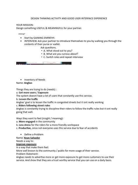 Design Thinking Activity Kean Salvador Pdf Social Media Popular