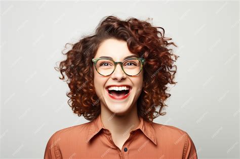 Premium Ai Image Contented Woman In Glasses Portrait On White