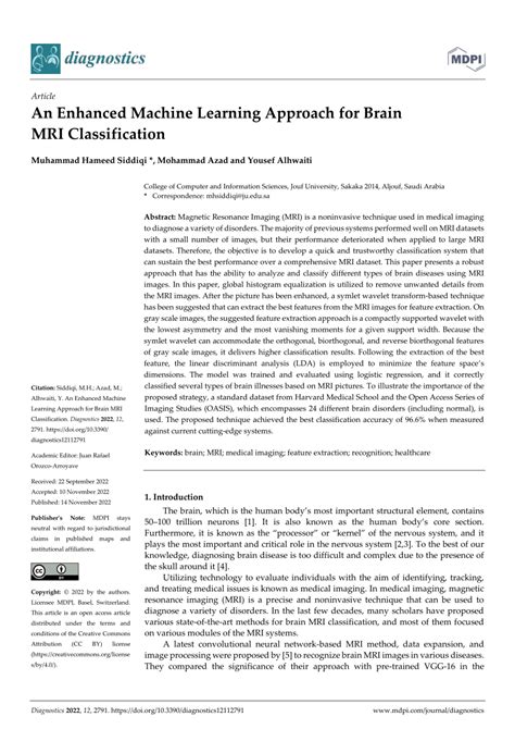 Pdf An Enhanced Machine Learning Approach For Brain Mri Classification