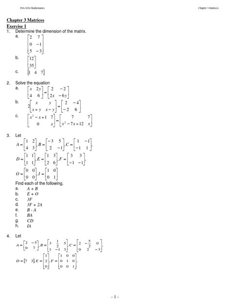Exercise Chapter 3 Matrices Pdf Matrix Mathematics Functions