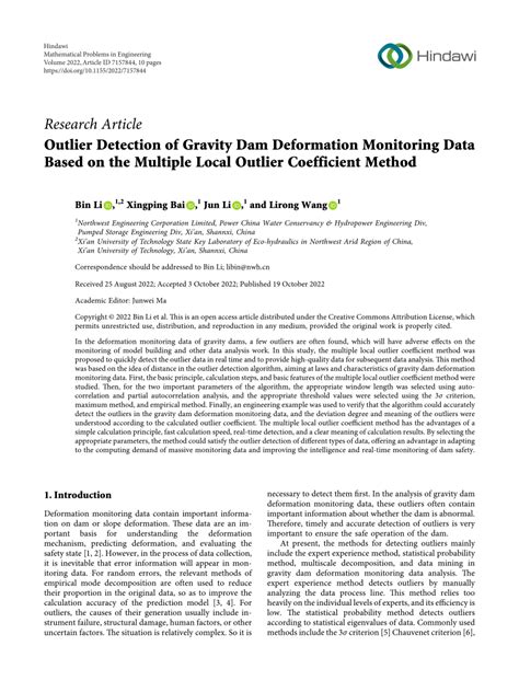 Pdf Outlier Detection Of Gravity Dam Deformation Monitoring Data