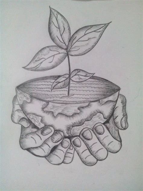 Save Earth Drawing Two Hands Holding A Plant