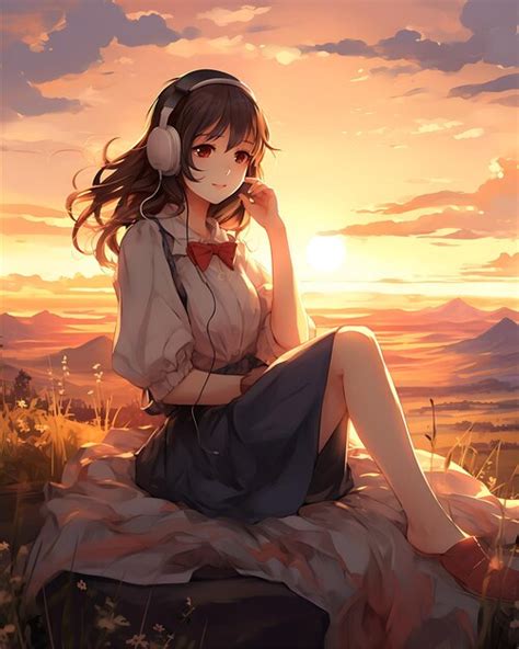 Premium Photo Artwork Of Anime Girl And Sunset