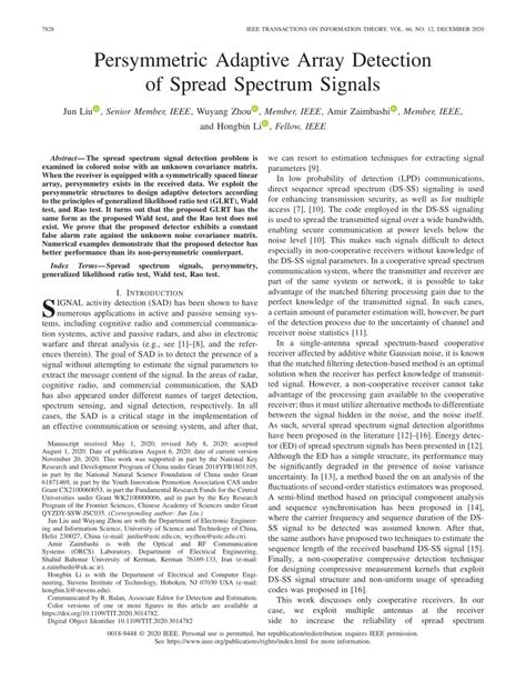 Pdf Persymmetric Adaptive Array Detection Of Spread Spectrum Signals