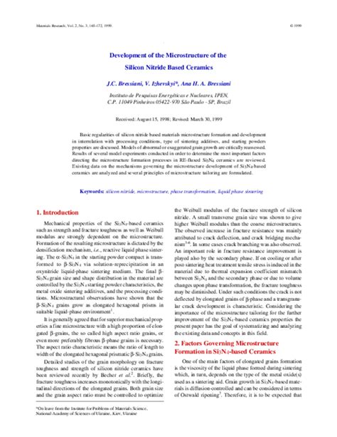 Pdf Development Of The Microstructure Of The Silicon Nitride Based