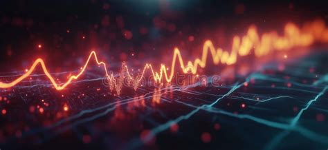 Dynamic Digital Waveform Visualization With Glowing Orange And Blue Lines Representing Data