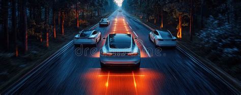 White Car Speeding On Highway Alongside Other Vehicles In High Speed Motion Stock Image Image