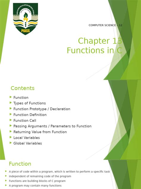 Ch 13 Ics Ii Functions In C Pdf Parameter Computer Programming