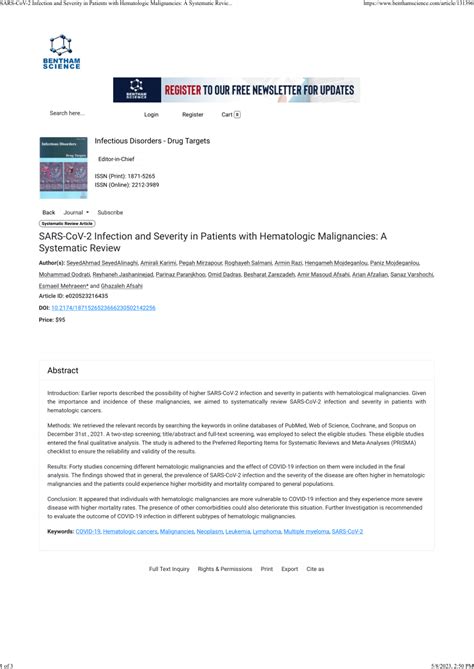 Pdf Sars Cov 2 Infection And Severity In Patients With Hematologic Malignancies A Systematic