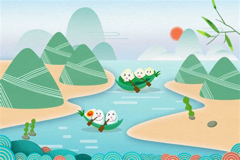 国风粽子划龙舟青山背景背景图片素材免费下载熊猫办公