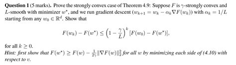 Question 1 5 Marks Prove The Strongly Convex Case