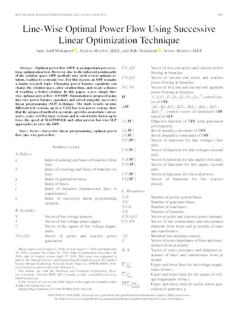 Pdf Line Wise Optimal Power Flow Using Successive Linear Optimization Technique