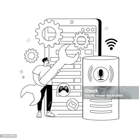 스마트 스피커 앱 개발 추상적 개념 벡터 일러스트레이션 개념에 대한 스톡 벡터 아트 및 기타 이미지 개념 개발 검은색 Istock