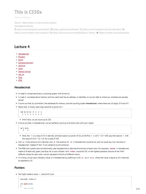 Lecture 4 Cs50x Pdf Pointer Computer Programming Integer